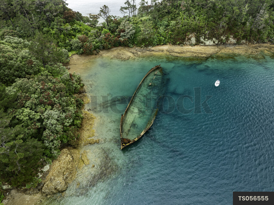 TS056555 Mahurangi Harbour Shipwreck by Kiwi Droneography - Truestock