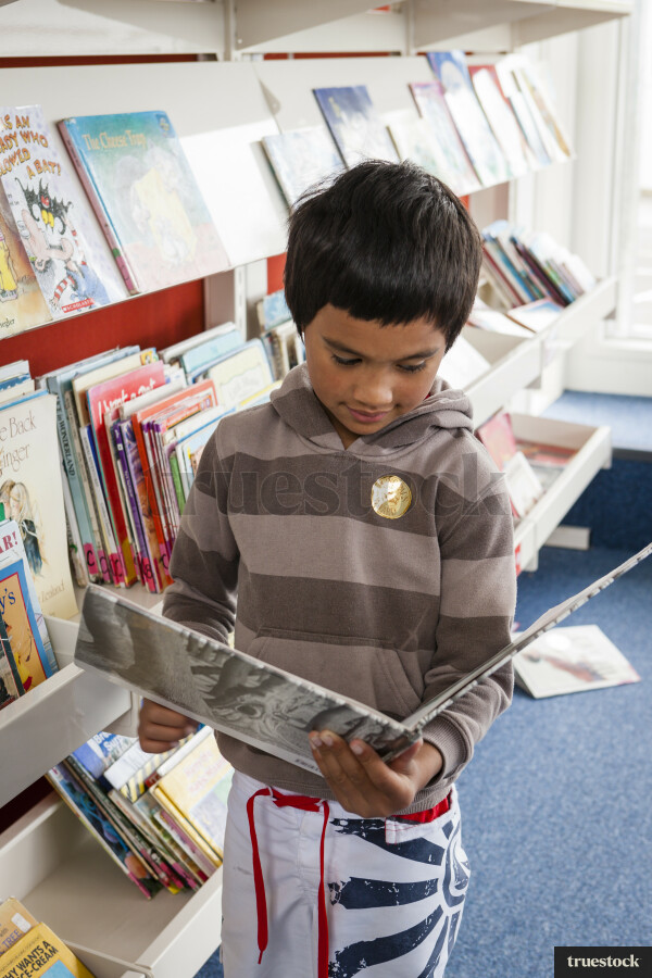 Young Boy Reading Book by Spid Pye - Truestock