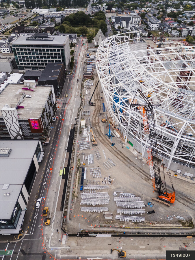 Aerial view of stadium construction site in Christchurch by Danny Rood ...