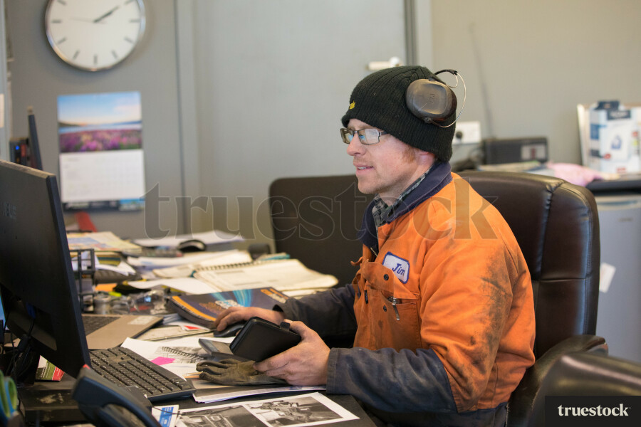 Welder in the engineering workshop working by Bev Bell - Truestock